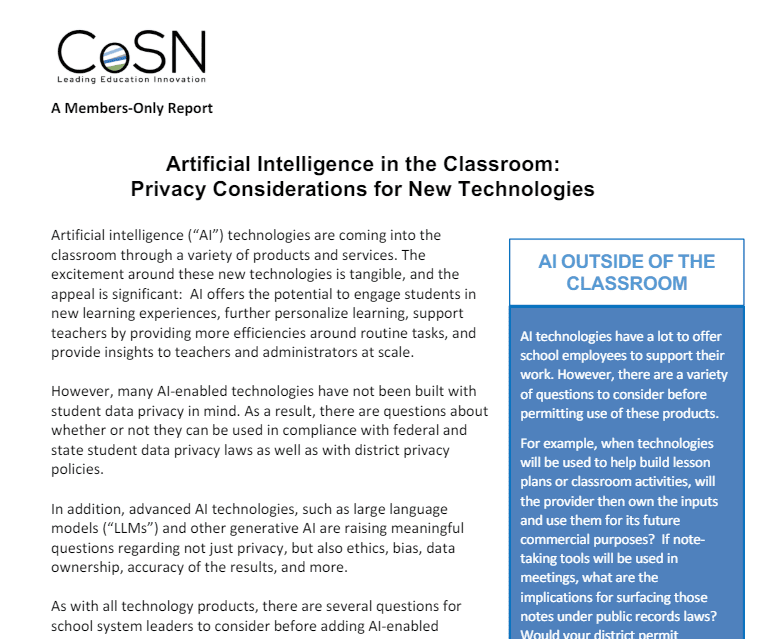 Artificial Intelligence in K-12 Education | CoSN Guidelines